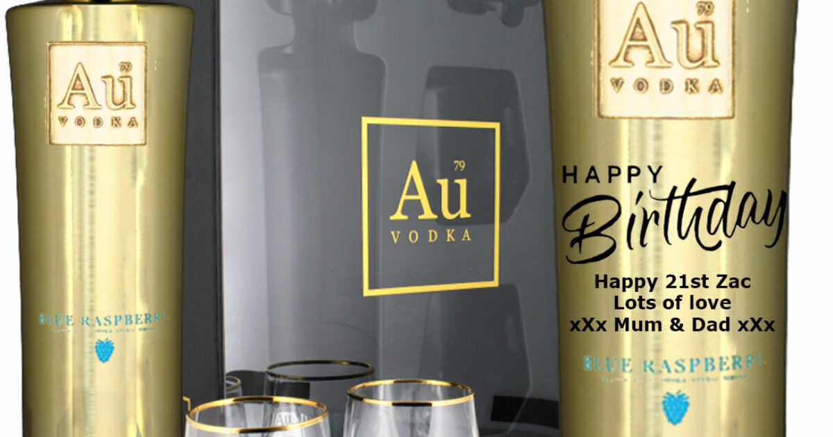 Personalised Au Vodka Blue Raspberry 70cl Gift Set | Prestige Drinks
