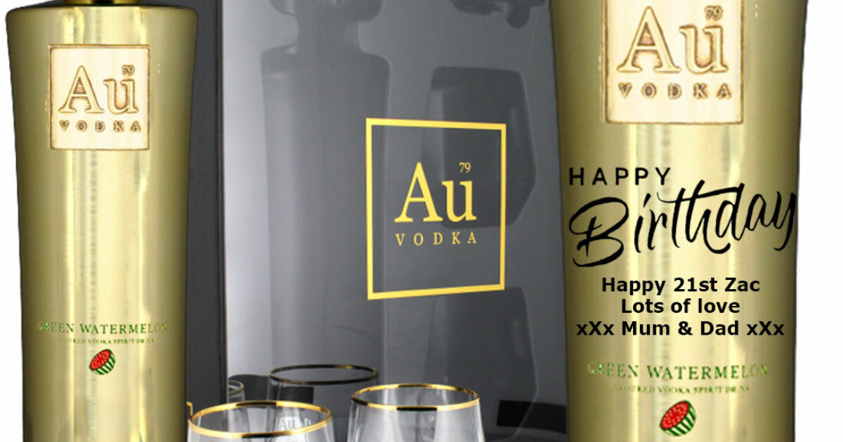 Personalised Au Vodka Green Watermelon 70cl Gift Set | Prestige Drinks