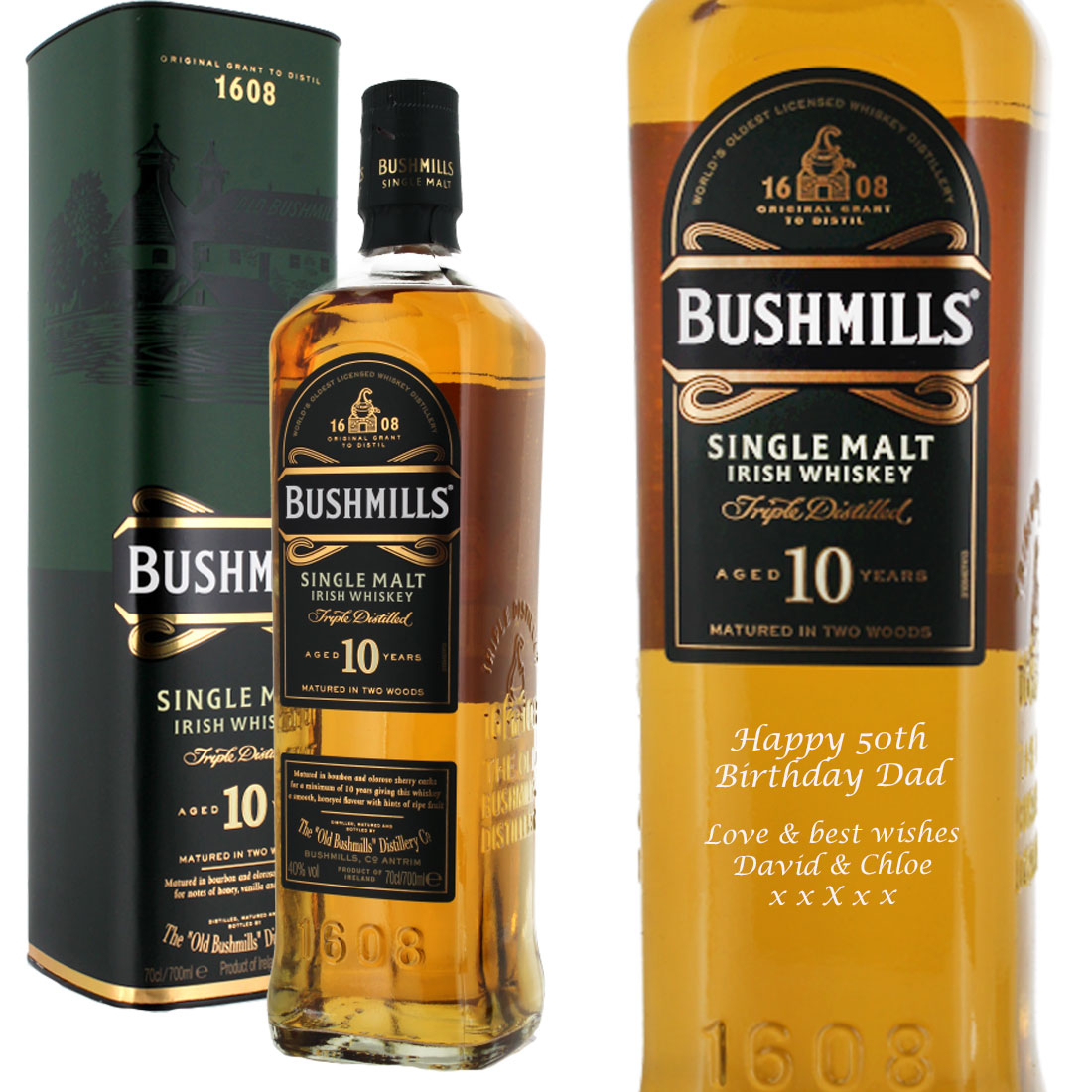 Personalised Bushmills 10 Year Old Single Malt Irish Whiskey 70cl ...